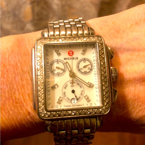 Michele | Jewelry | Michele Deco Large Pave Framed Large Face White ...